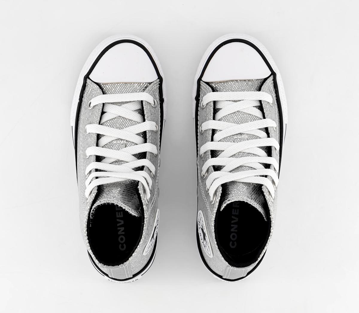 Converse All Star Hi Mid Sizes Trainers Silver Ash Stone Black Glitter ...