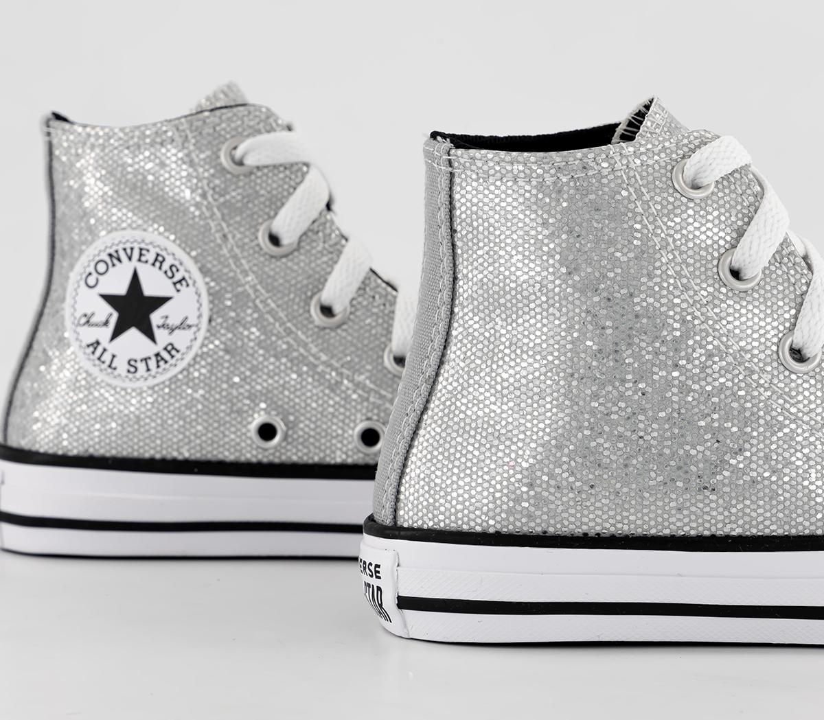 Converse All Star Hi Mid Sizes Trainers Silver Ash Stone Black Glitter ...