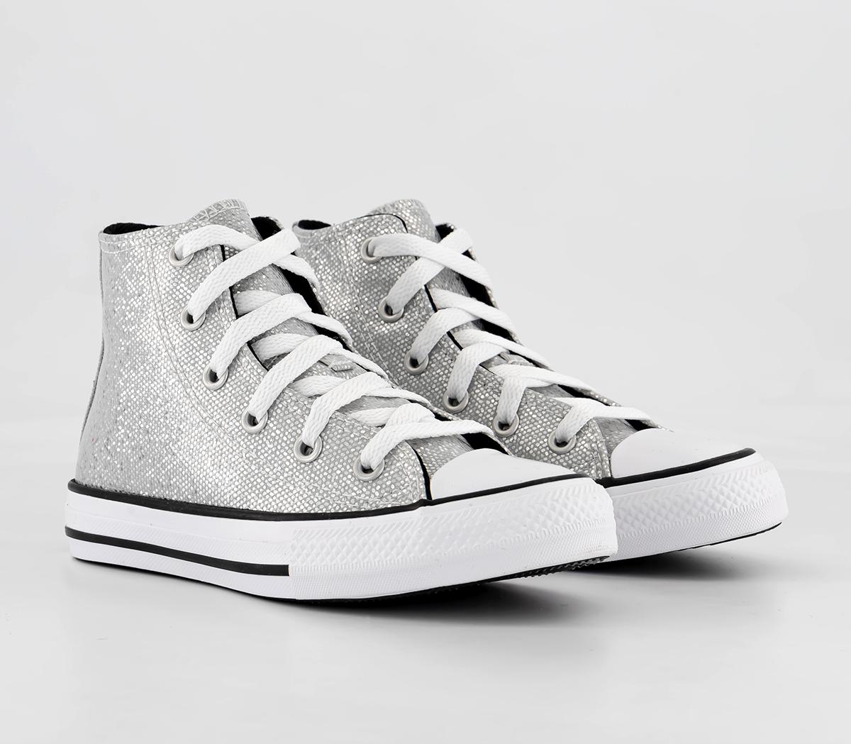 Converse All Star Hi Mid Sizes Trainers Silver Ash Stone Black Glitter ...