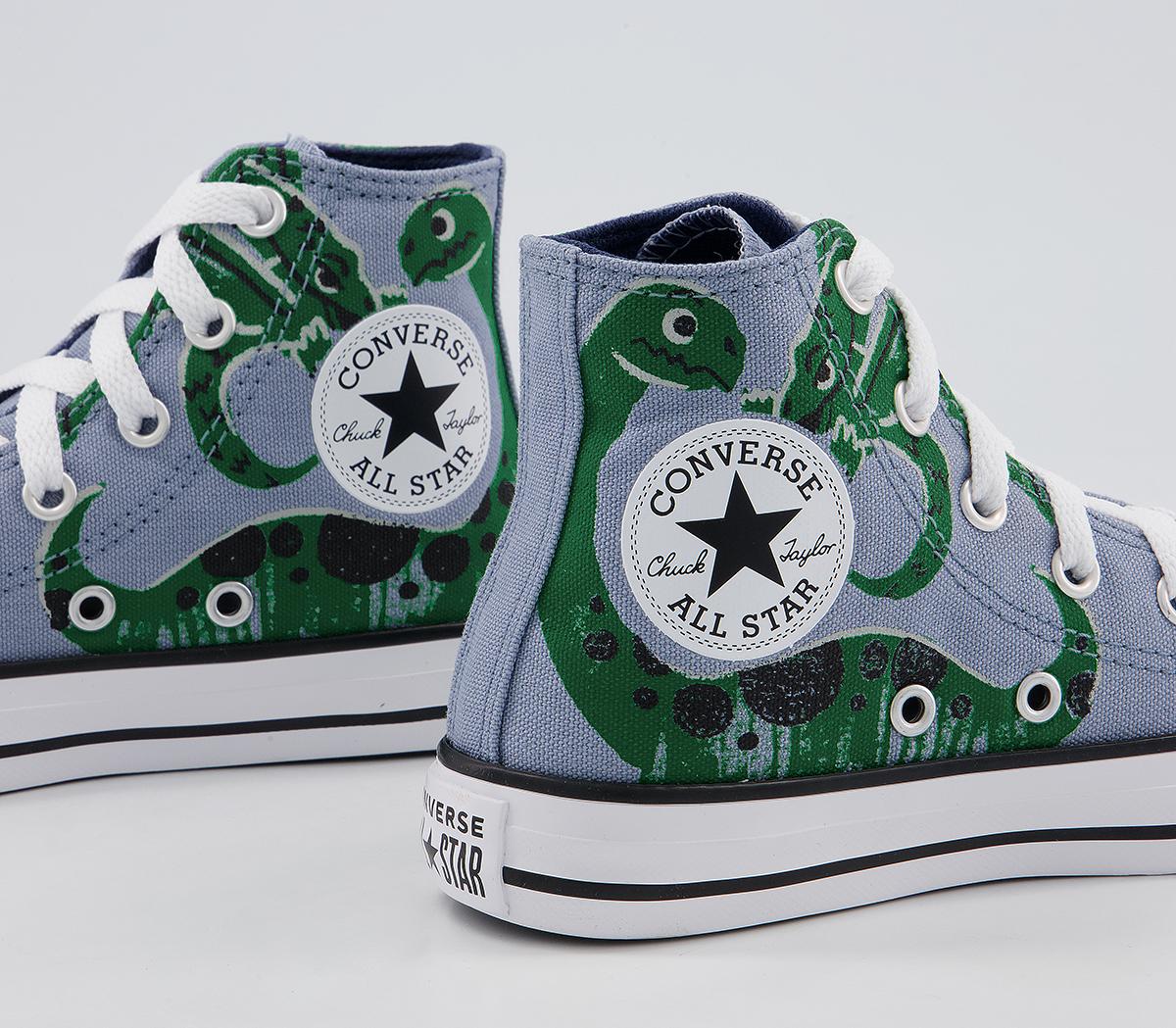 Converse All Star Hi Youth Trainers Blue Slate Midnight Navy Dinosaur ...