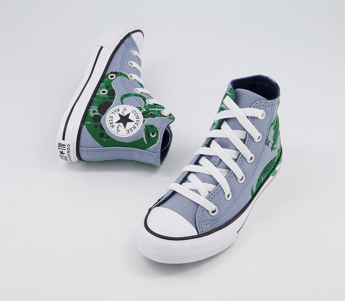 Converse All Star Hi Youth Trainers Blue Slate Midnight Navy Dinosaur ...