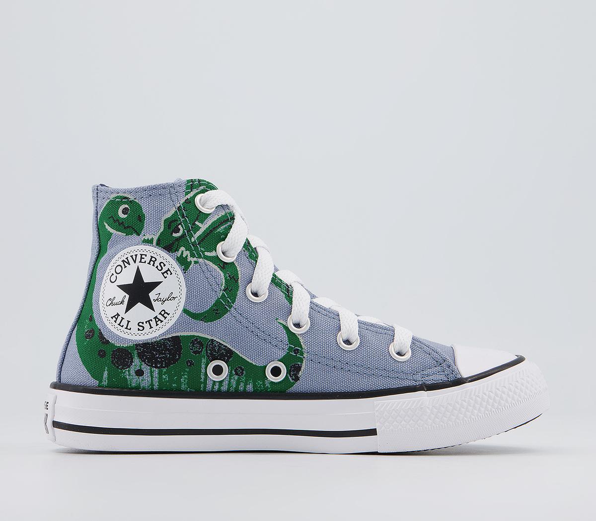 Converse All Star Hi Youth Trainers Blue Slate Midnight Navy Dinosaur ...