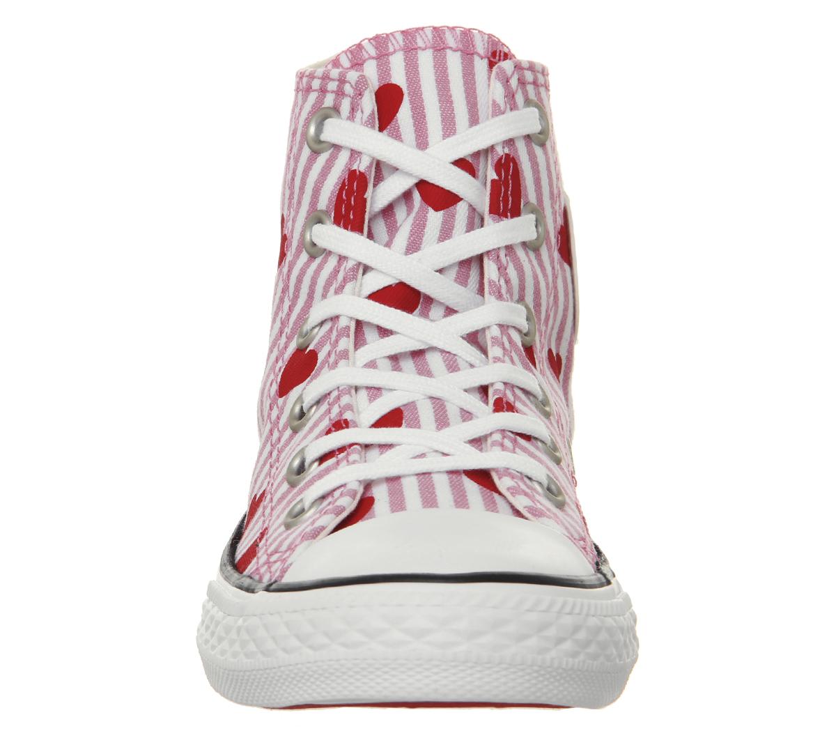 Converse All Star Hi Mid Trainers Pink Stripe Red Heart - Unisex
