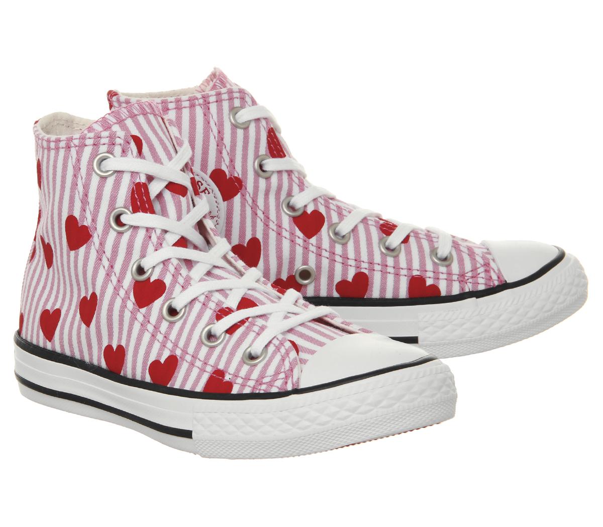 Converse All Star Hi Mid Trainers Pink Stripe Red Heart - Unisex