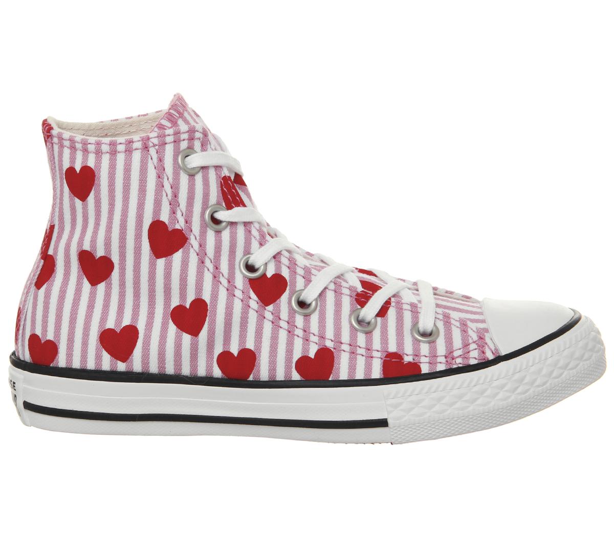 Converse All Star Hi Mid Trainers Pink Stripe Red Heart - Unisex