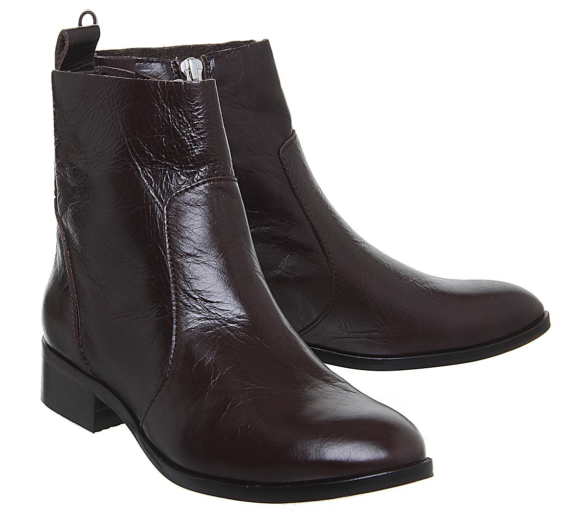 OFFICE Ashleigh Flat Ankle Boots Choc Leather - Women's Ankle Boots