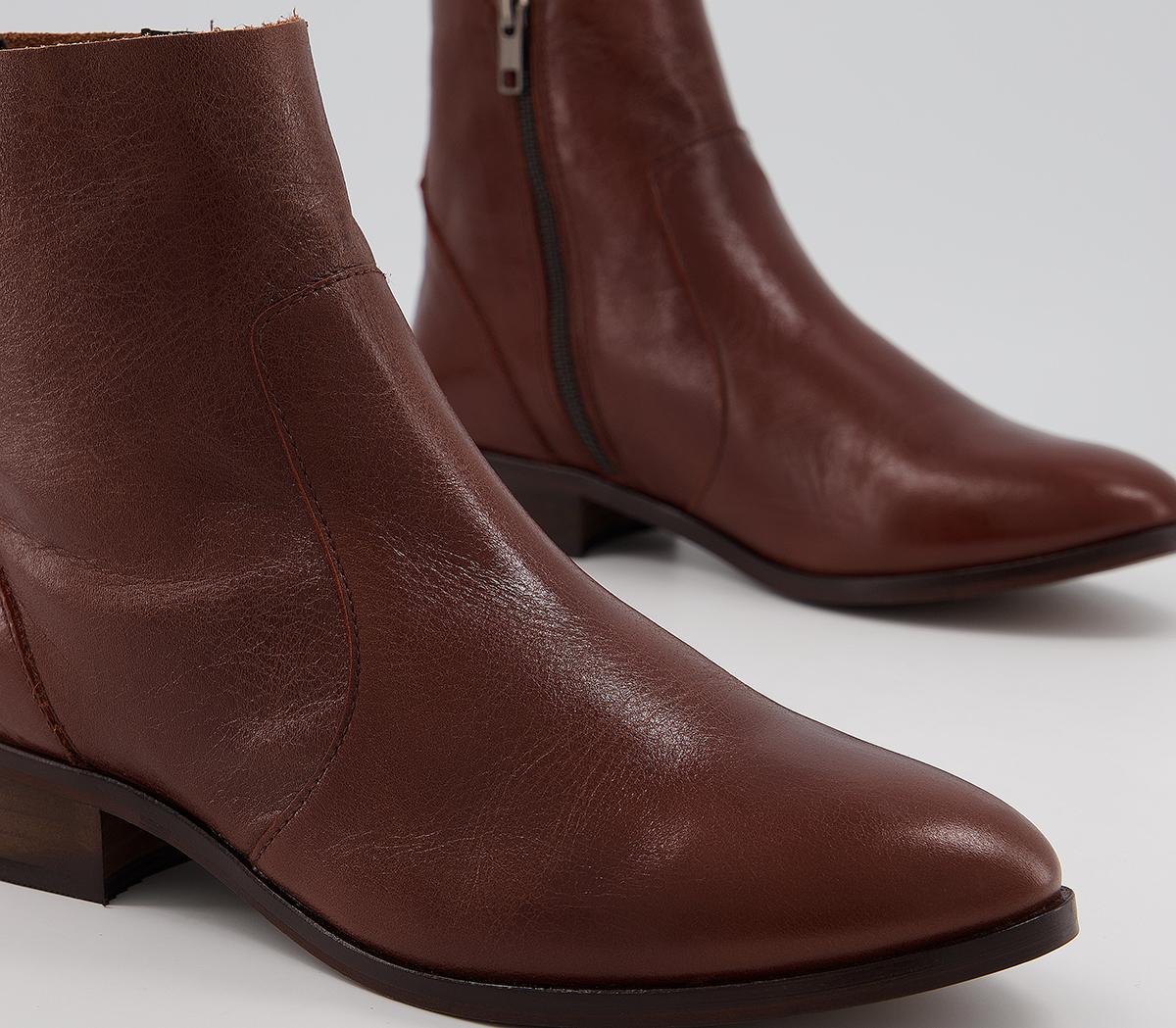 OFFICE Ashleigh Flat Ankle Boots Brown Leather - Women's Ankle Boots