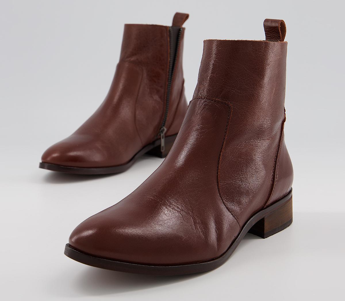 OFFICE Ashleigh Flat Ankle Boots Brown Leather - Women's Ankle Boots