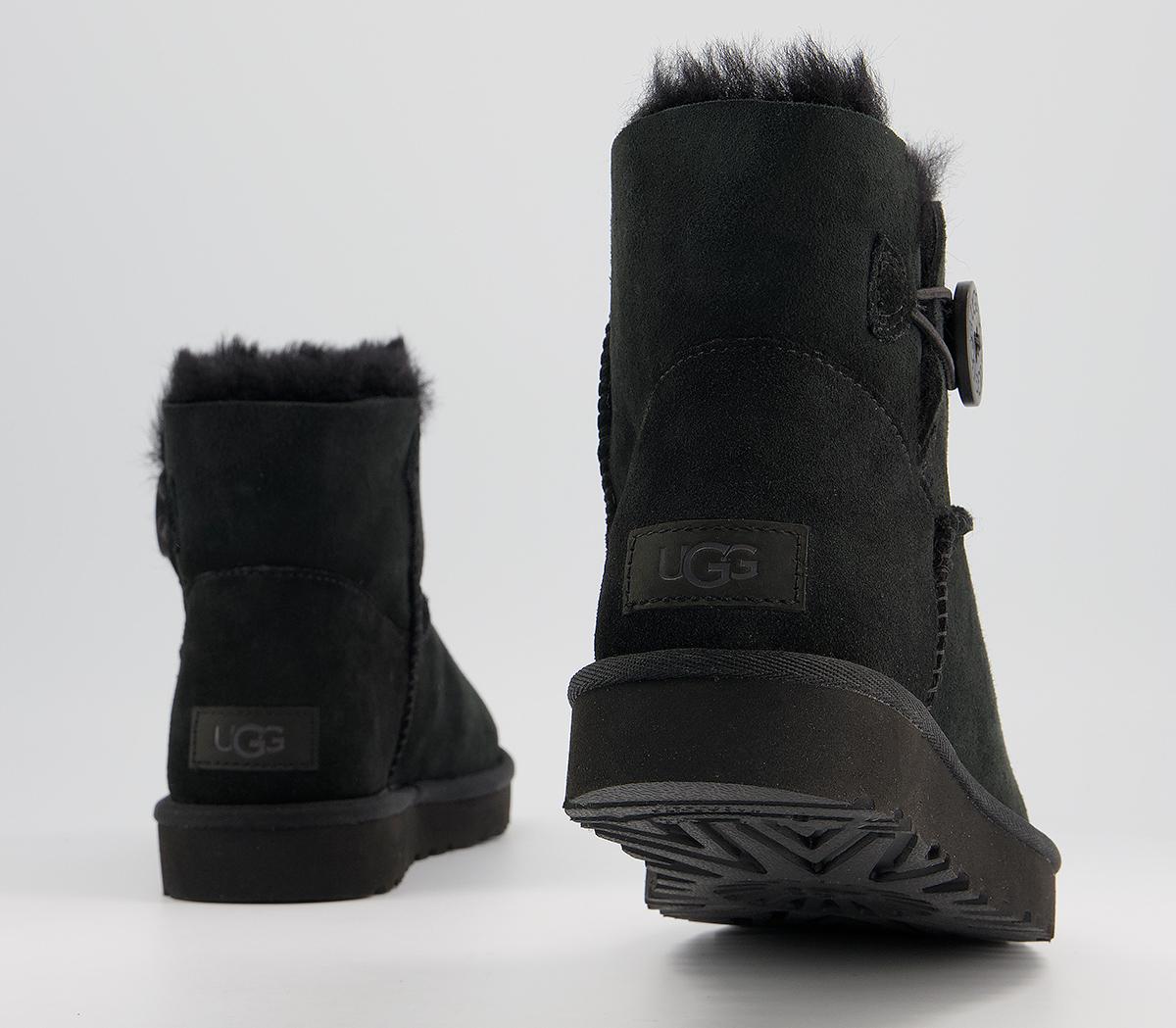 UGG Mini Bailey Button II Boots Black Suede - Women's Ankle Boots