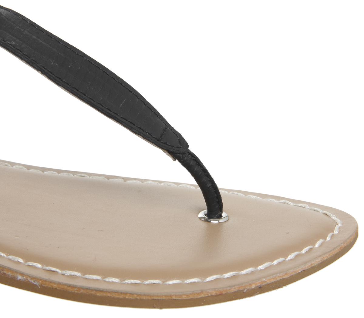 OFFICE Samba Toe Post Sandals Black Croc Leather - Women’s Sandals