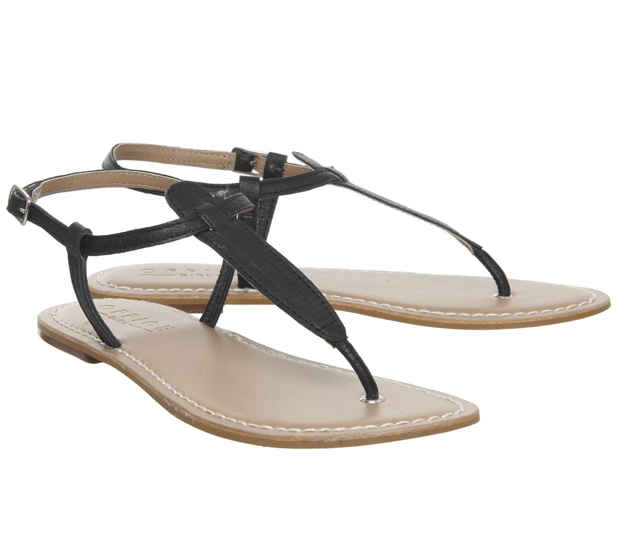 OFFICE Samba Toe Post Sandals Black Croc Leather - Women’s Sandals