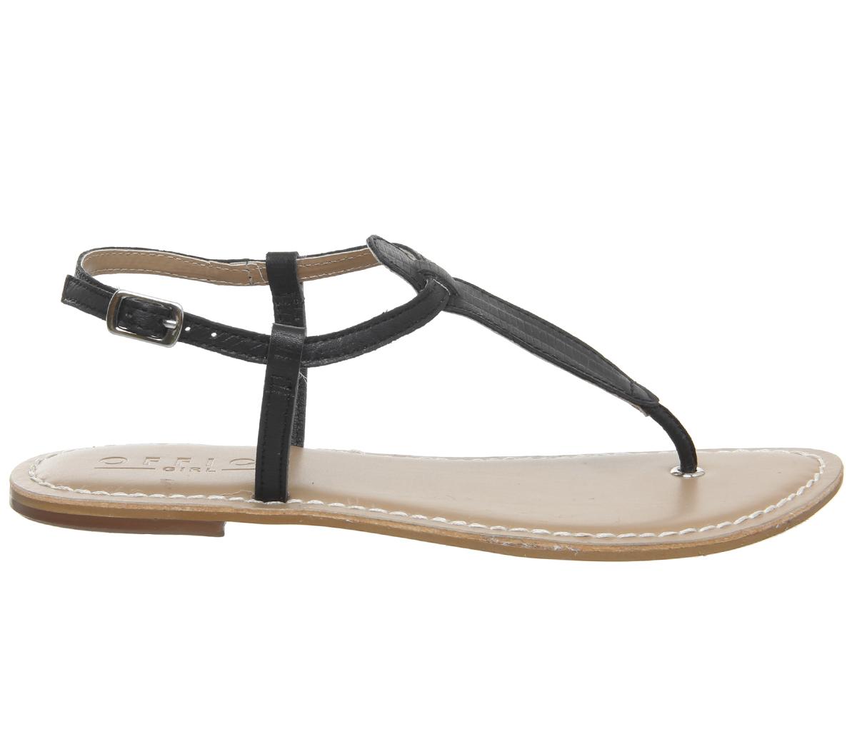 OFFICE Samba Toe Post Sandals Black Croc Leather - Women’s Sandals