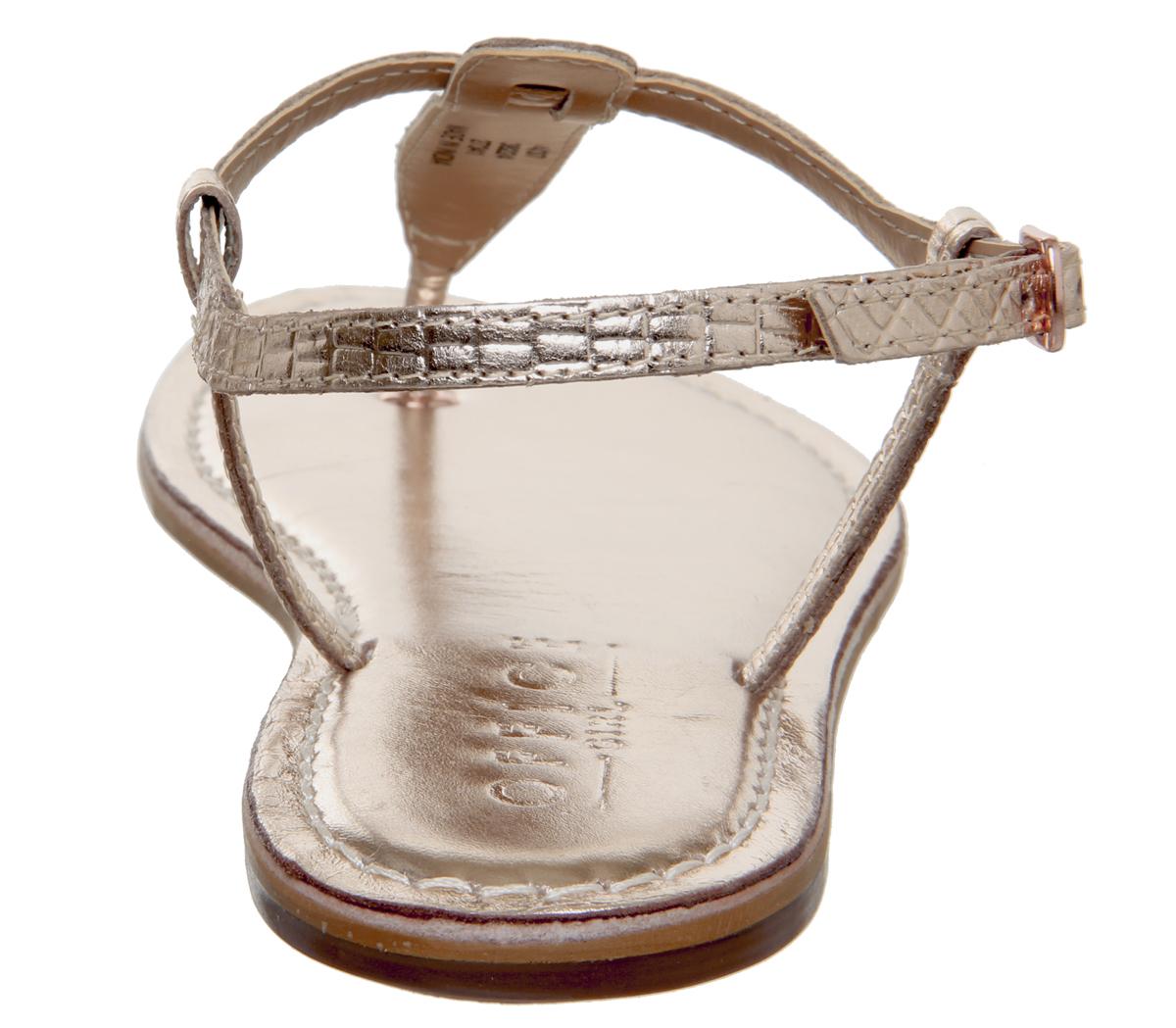 OFFICE Samba Toe Post Sandals Rose Gold Croc Leather Drench - Women’s ...