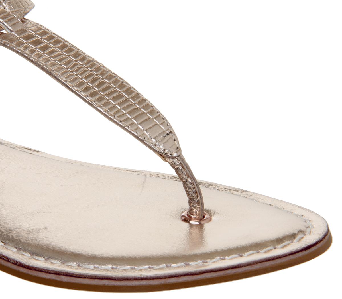 OFFICE Samba Toe Post Sandals Rose Gold Croc Leather Drench - Women’s ...