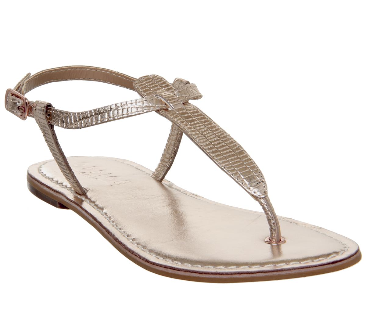 OFFICE Samba Toe Post Sandals Rose Gold Croc Leather Drench - Women’s ...