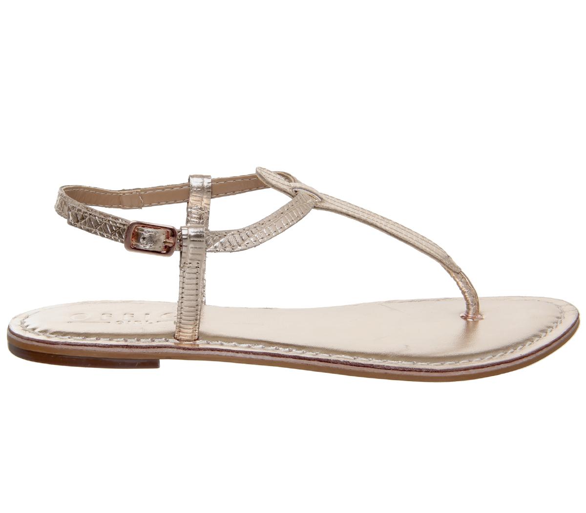 OFFICE Samba Toe Post Sandals Rose Gold Croc Leather Drench - Women’s ...
