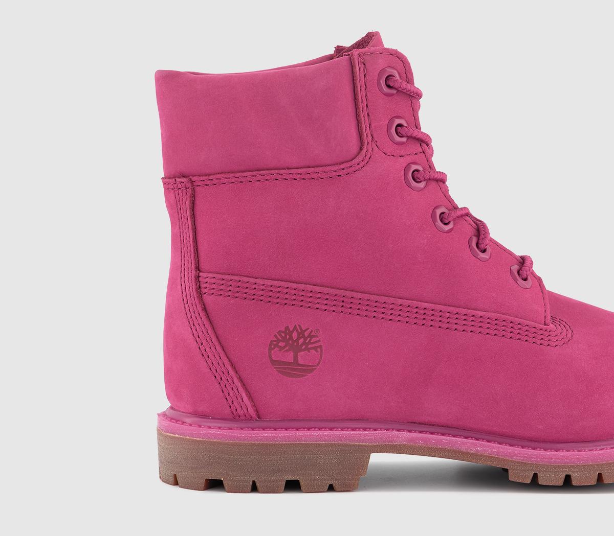 Timberland Premium 6 Inch Boots Dark Pink Nubuck - Women's Ankle Boots