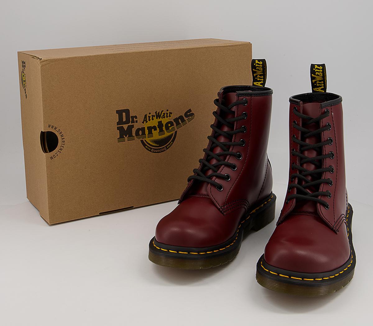 Dr. Martens 8 Eyelet Lace Up Boots Cherry Red - Women's Ankle Boots
