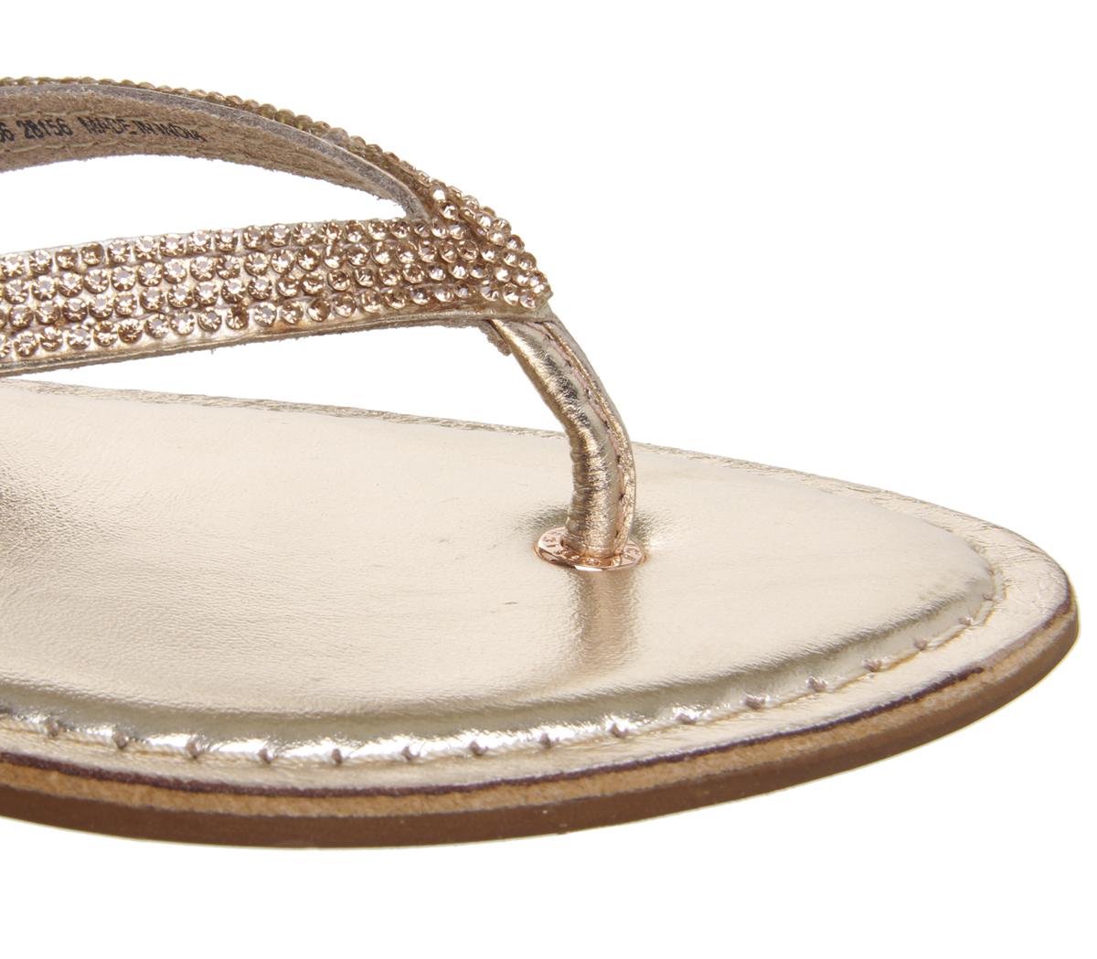 OFFICE Stix Toe Post Mule Sandals Rose Gold Metallic Diamante - Women’s ...