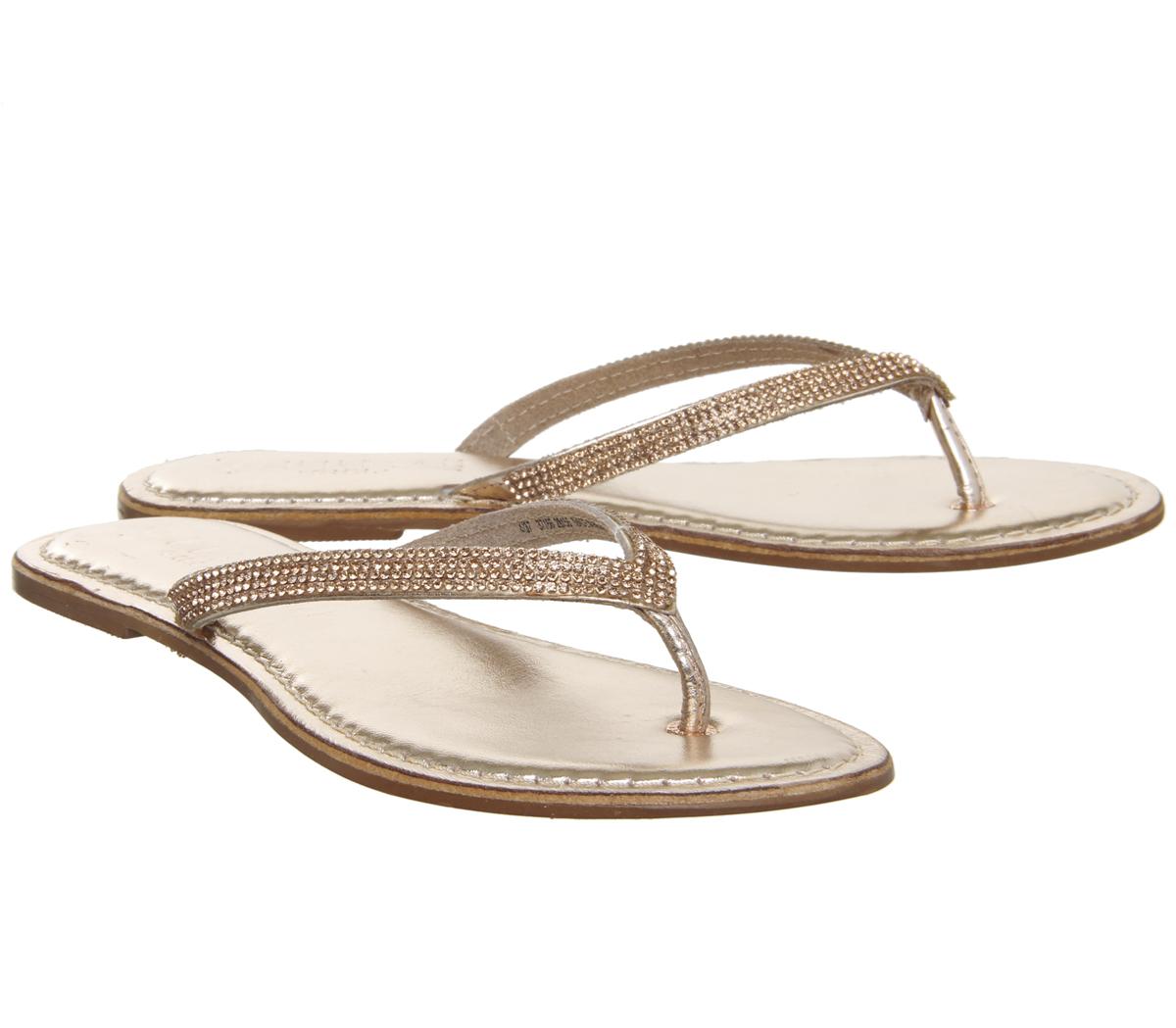 OFFICE Stix Toe Post Mule Sandals Rose Gold Metallic Diamante - Women’s ...