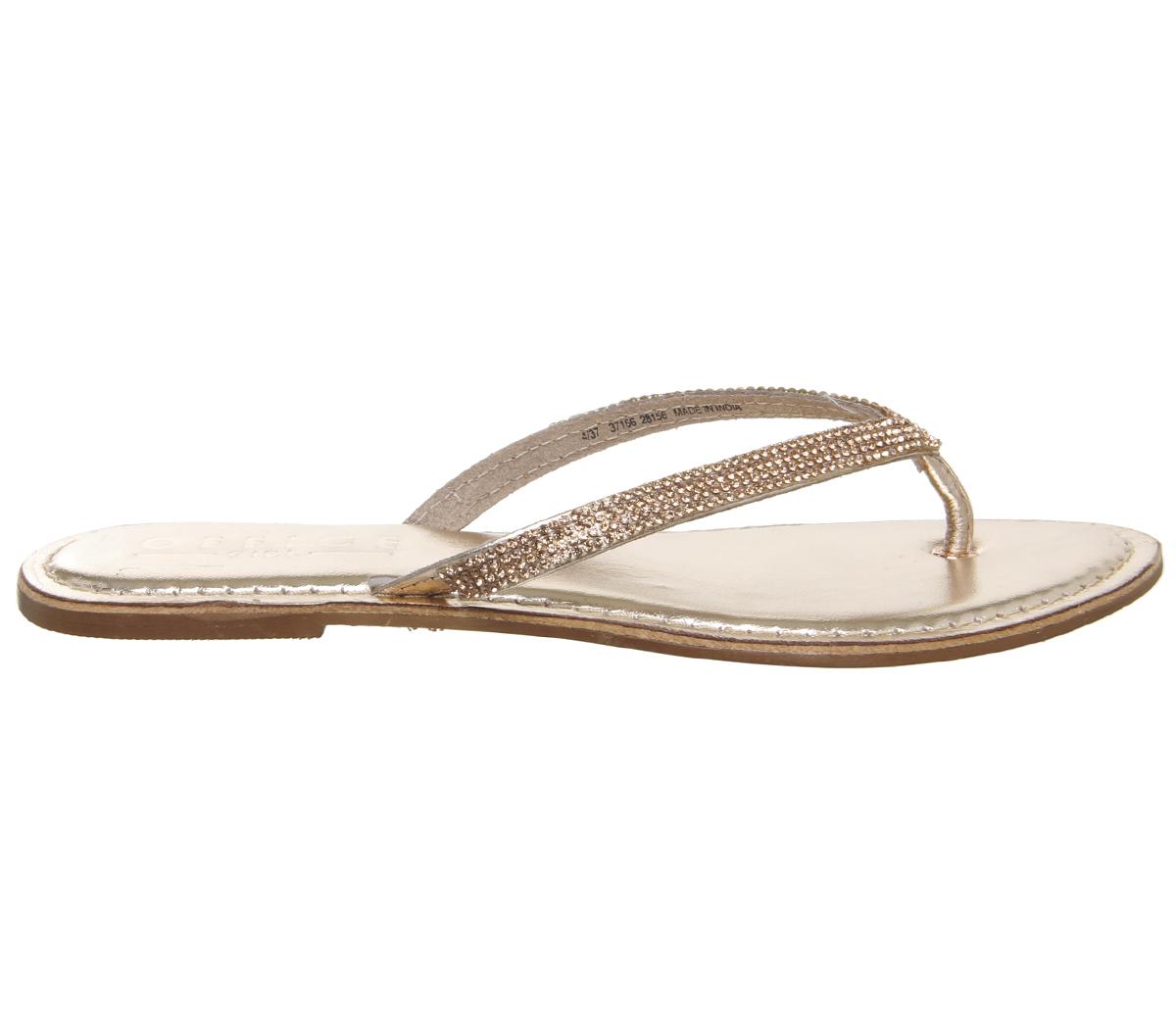 OFFICE Stix Toe Post Mule Sandals Rose Gold Metallic Diamante - Women’s ...