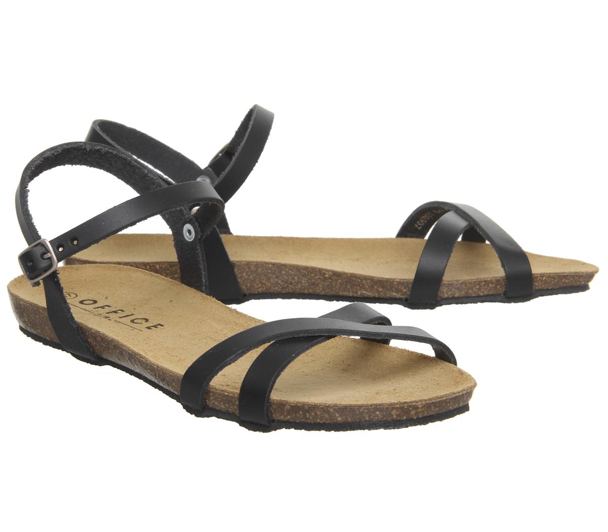 OFFICE Safari Cross Strap Sandals Black Leather - Women’s Sandals