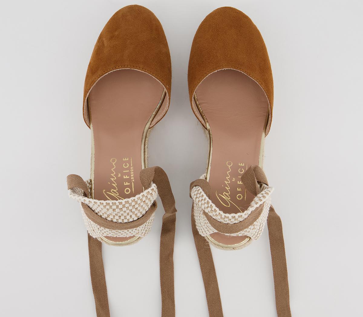 Gaimo for OFFICE Ankle Wrap Heels Tan Suede Gold Rand - High Heels