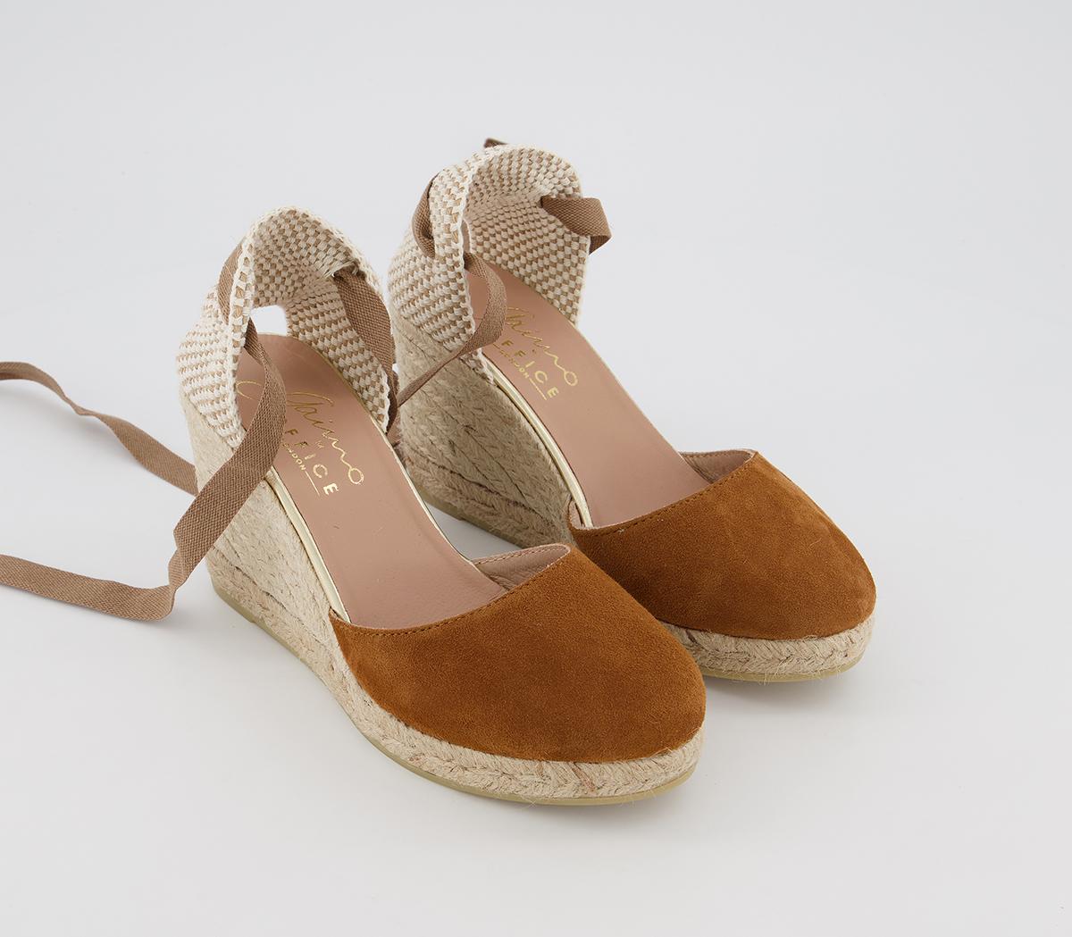 Gaimo for OFFICE Ankle Wrap Heels Tan Suede Gold Rand - High Heels