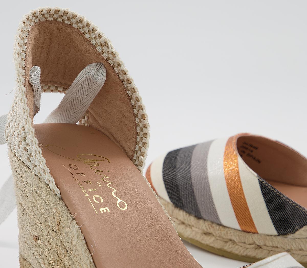 Gaimo for OFFICE Ankle Wrap Espadrilles Metallic Canvas Stripe - High Heels