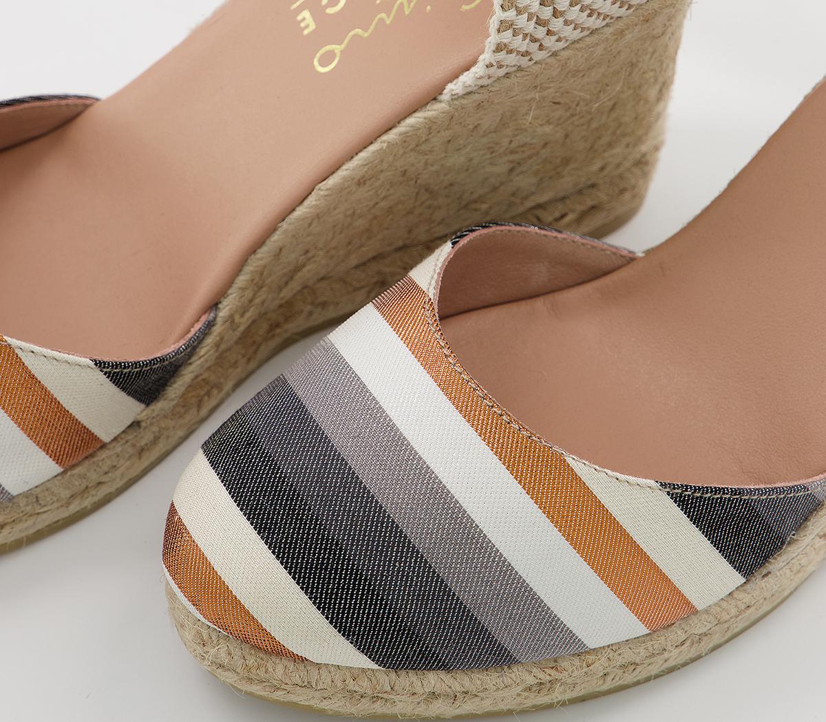 Gaimo for OFFICE Ankle Wrap Espadrilles Metallic Canvas Stripe - High Heels