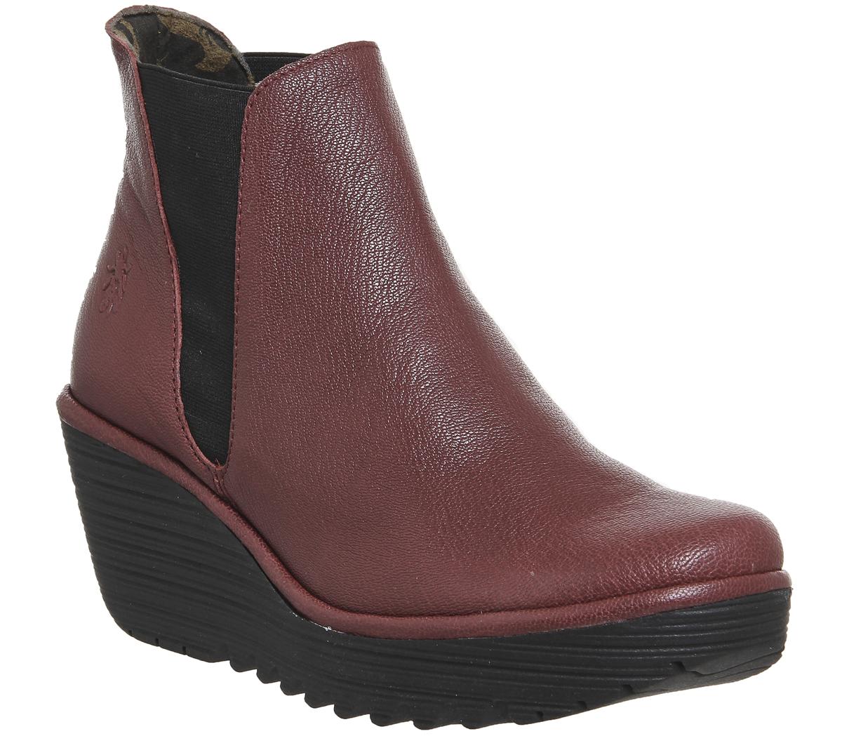Fly London Yoss Chelsea Boots Red Mousse - Women's Ankle Boots