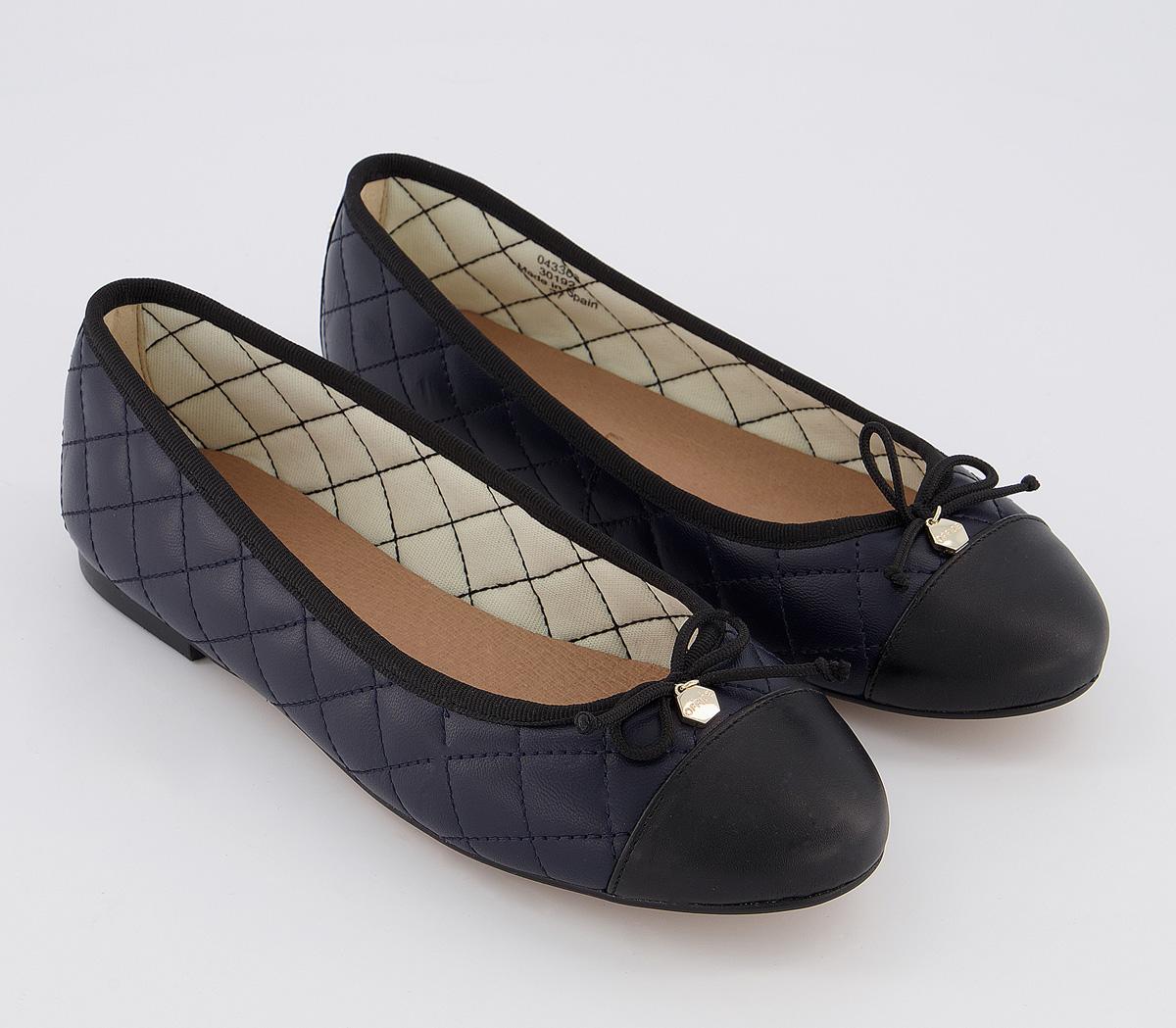 OFFICE Cecilia Toe Cap Ballerina Flats Navy Black Leather Mix - Flat ...