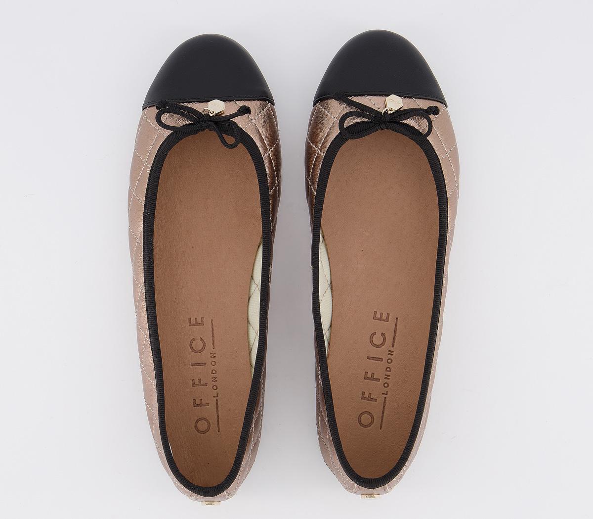 OFFICE Cecilia Toe Cap Ballerina Flats Metallic Black Leather Mix ...