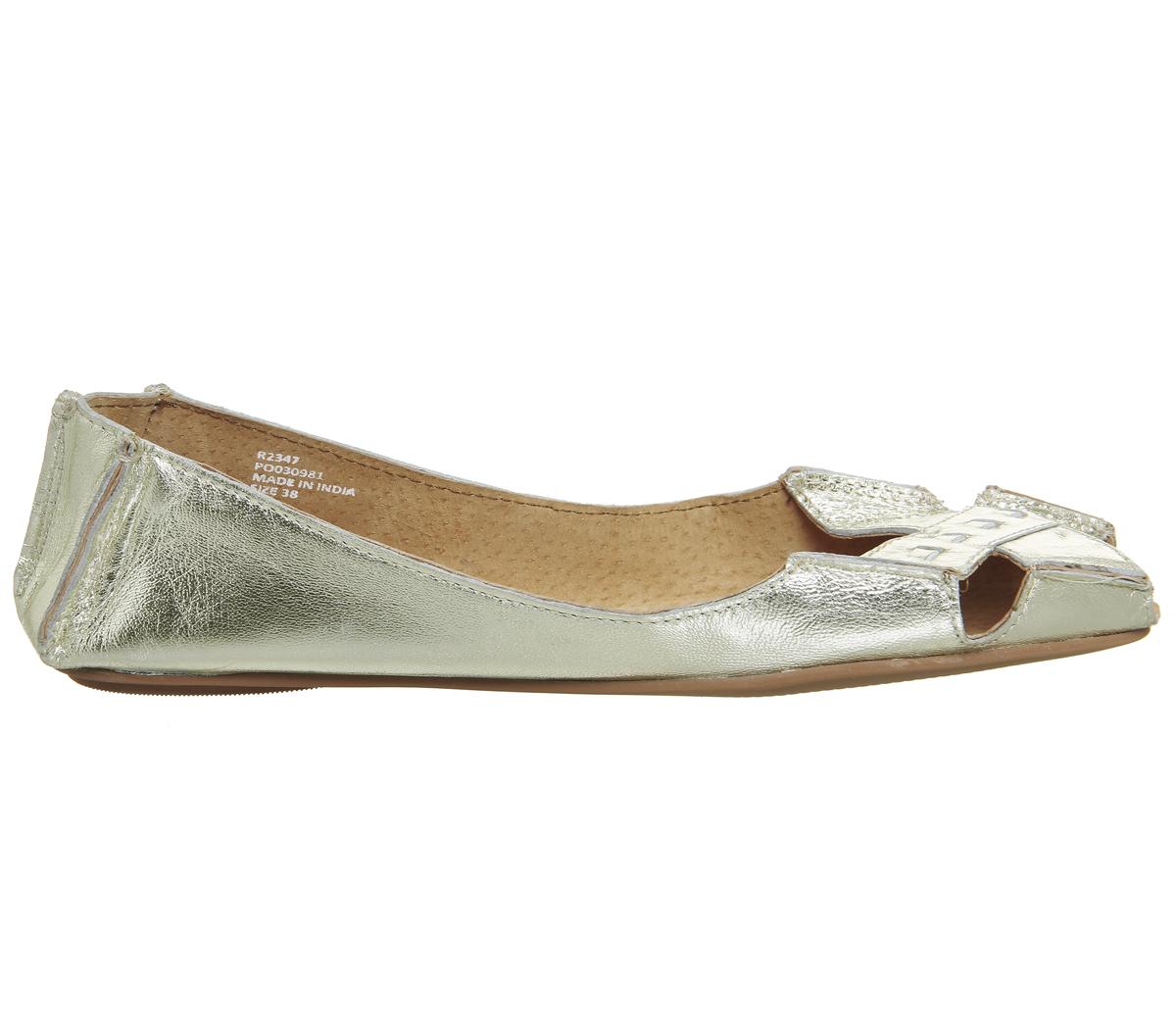 OFFICE Face To Face Peep Toe Flats Gold Leather - Flat Shoes for Women