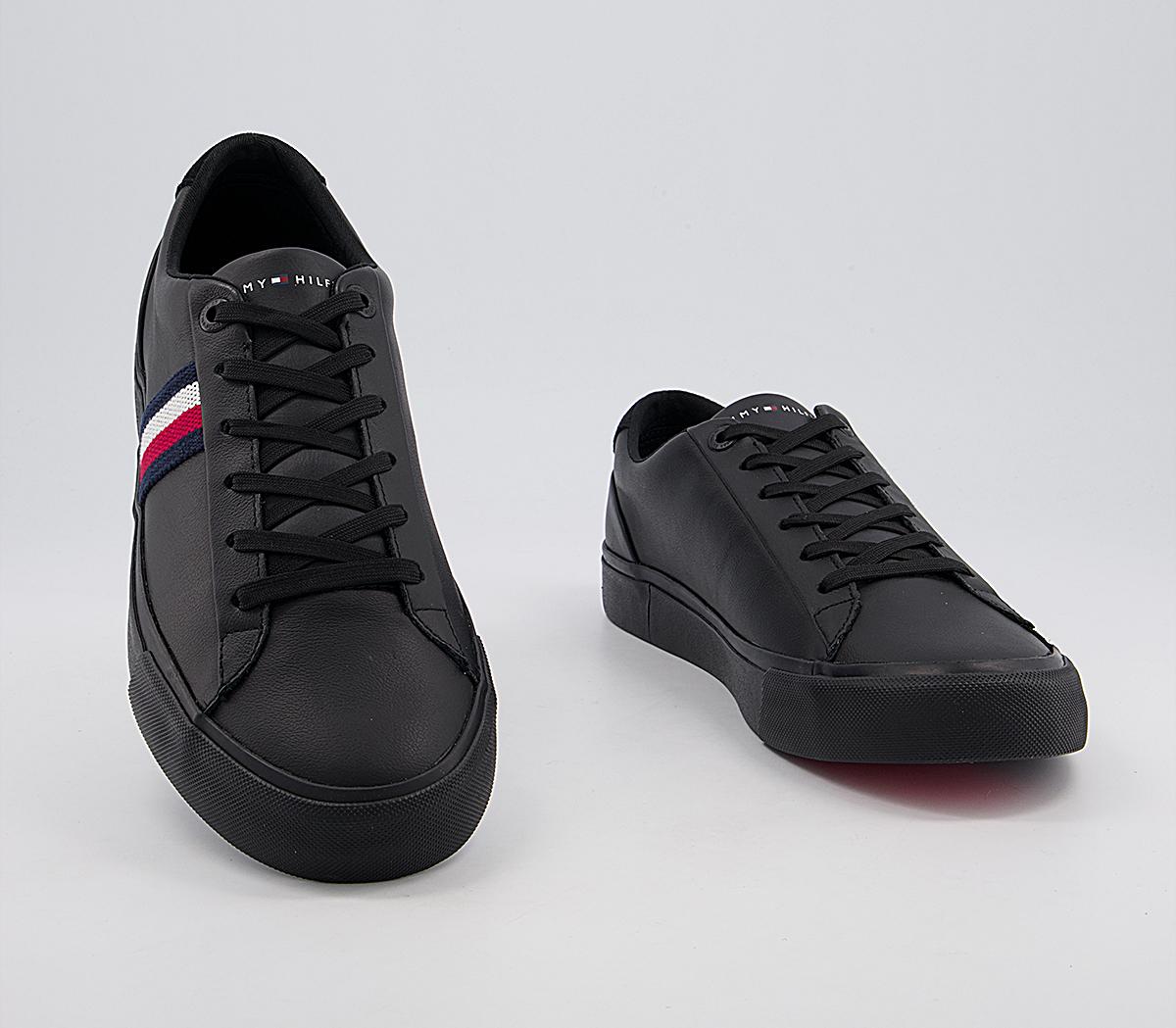 Tommy Hilfiger Corporate Leather Sneakers Black Mono - Men's Casual Shoes
