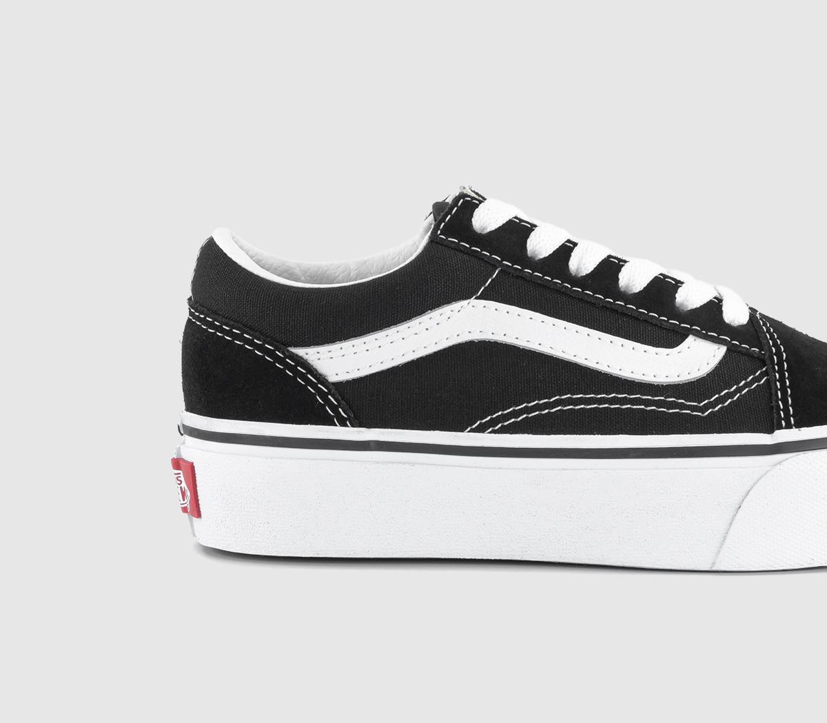 Vans Old Skool Platform Kids Trainers Black White New - Unisex
