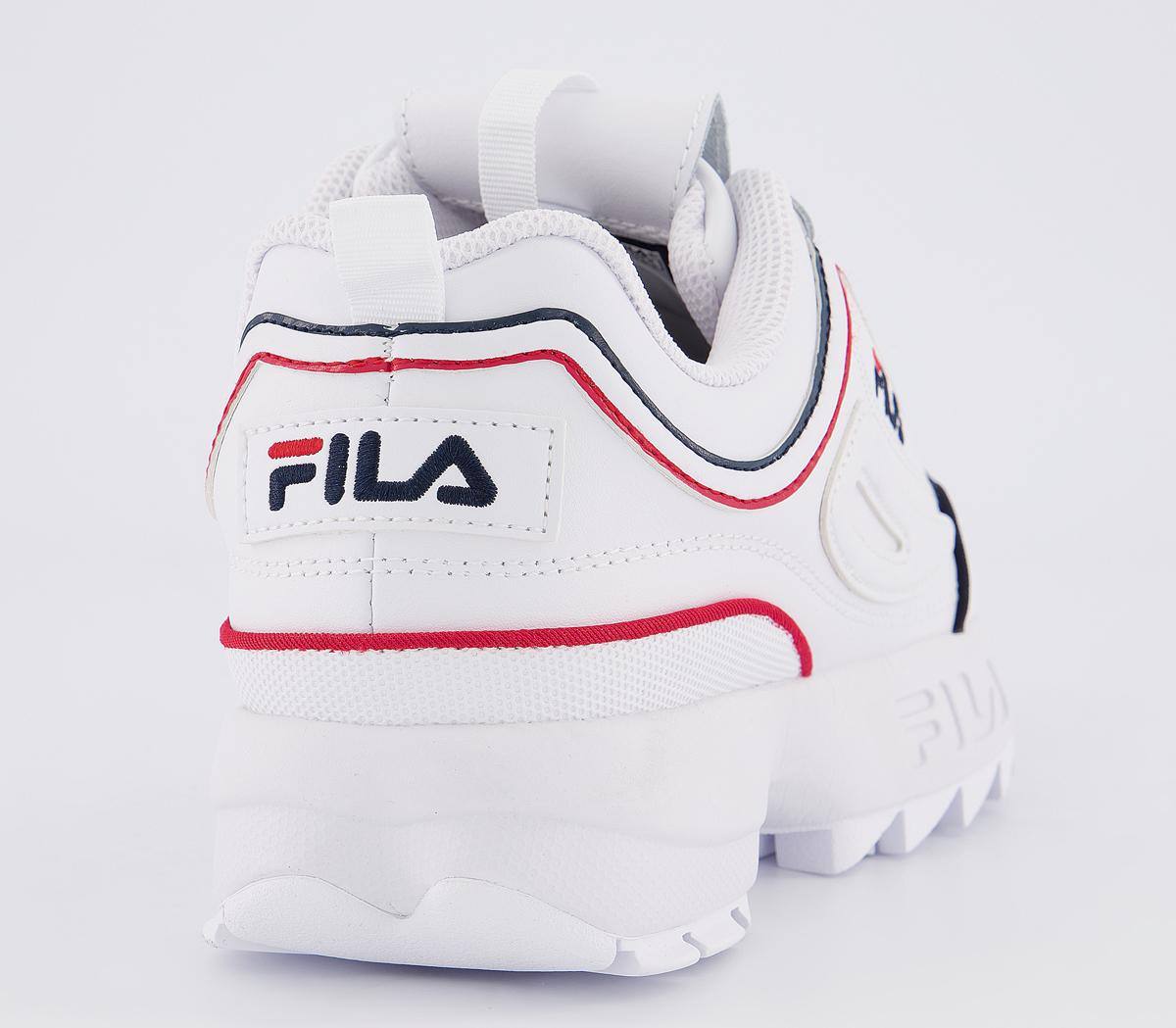 Fila Disruptor II Trainers White Navy Red Piping - Women's Trainers
