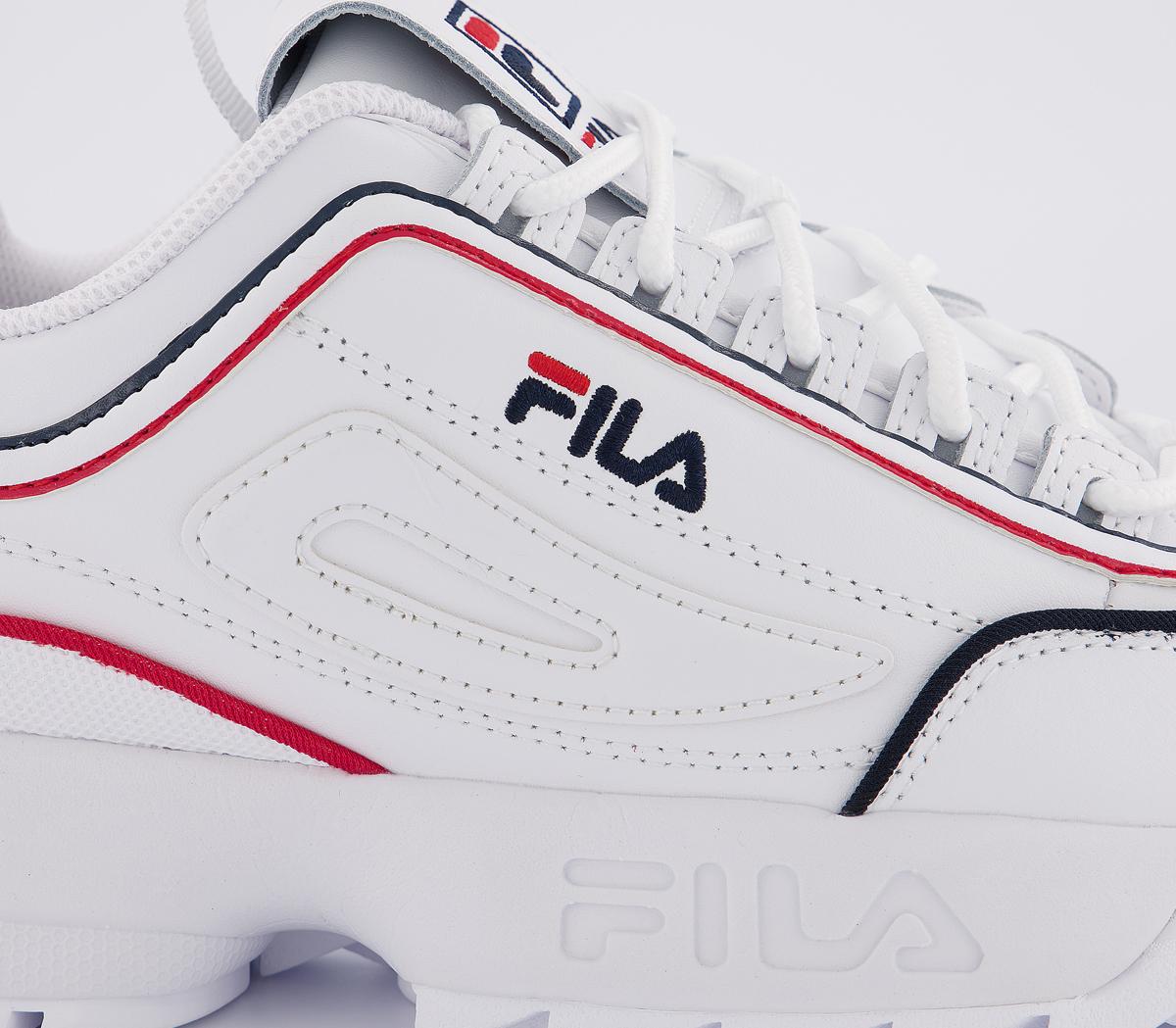 Fila Disruptor II Trainers White Navy Red Piping - Women's Trainers