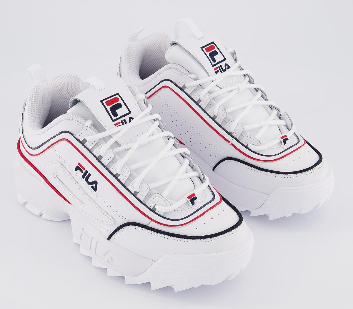 Fila Disruptor II Trainers White Navy Red Piping - Women's Trainers