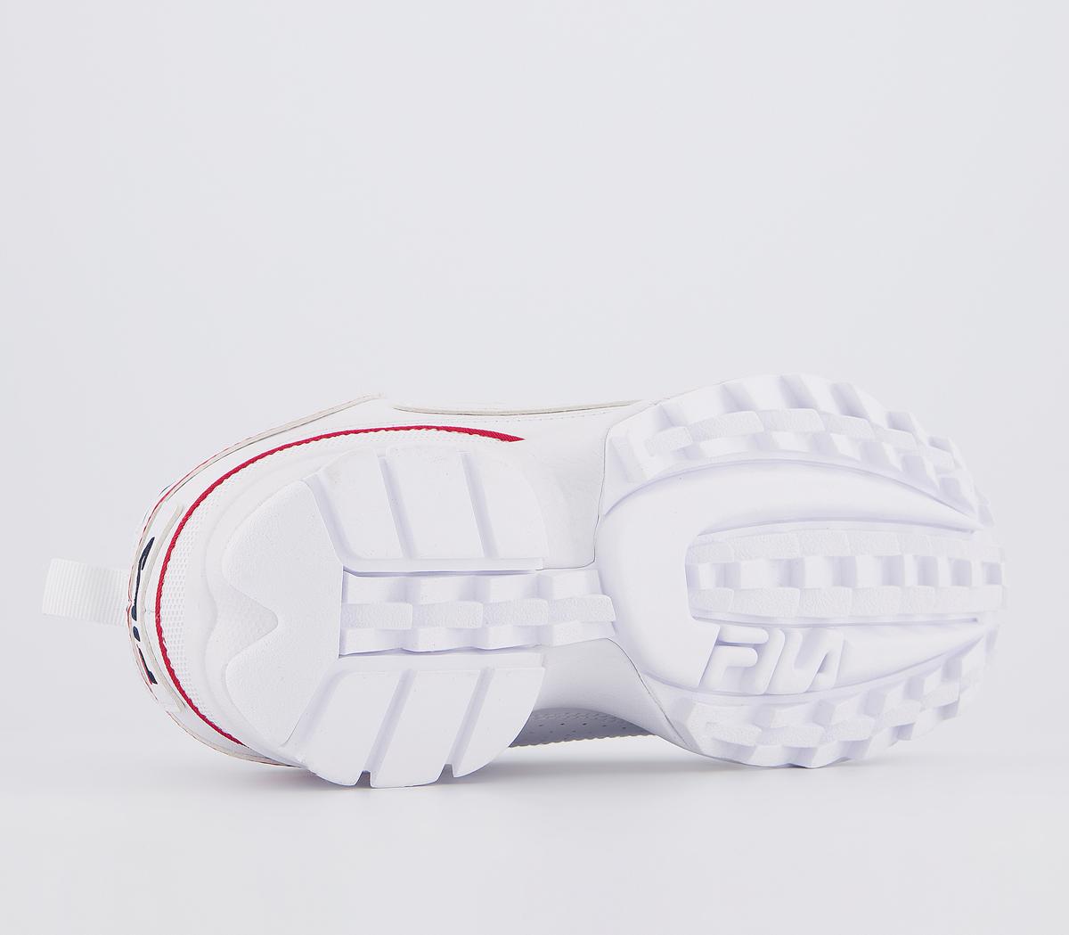 Fila Disruptor II Trainers White Navy Red Piping - Women's Trainers