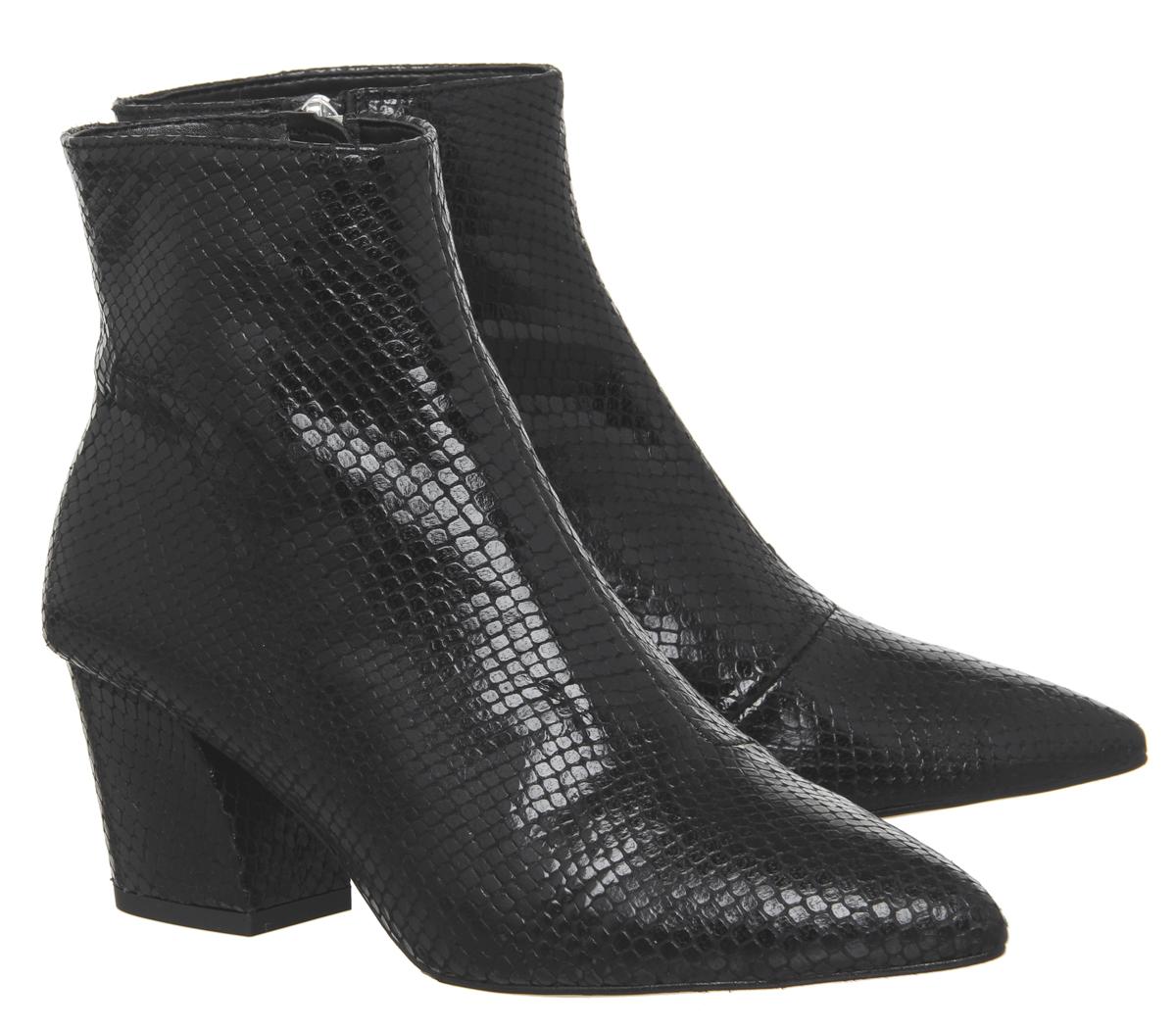 OFFICE Aubergine Curved Heel Ankle Boots Black Snake Leather - Women's ...