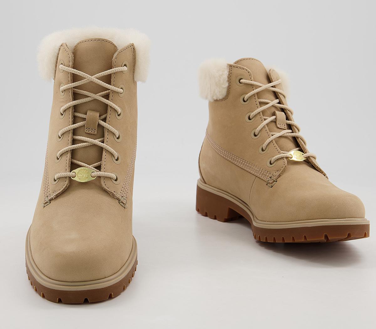 Timberland Slim Premium 6 Inch Fur Cuff Boots Stone Exclusive - Women's ...
