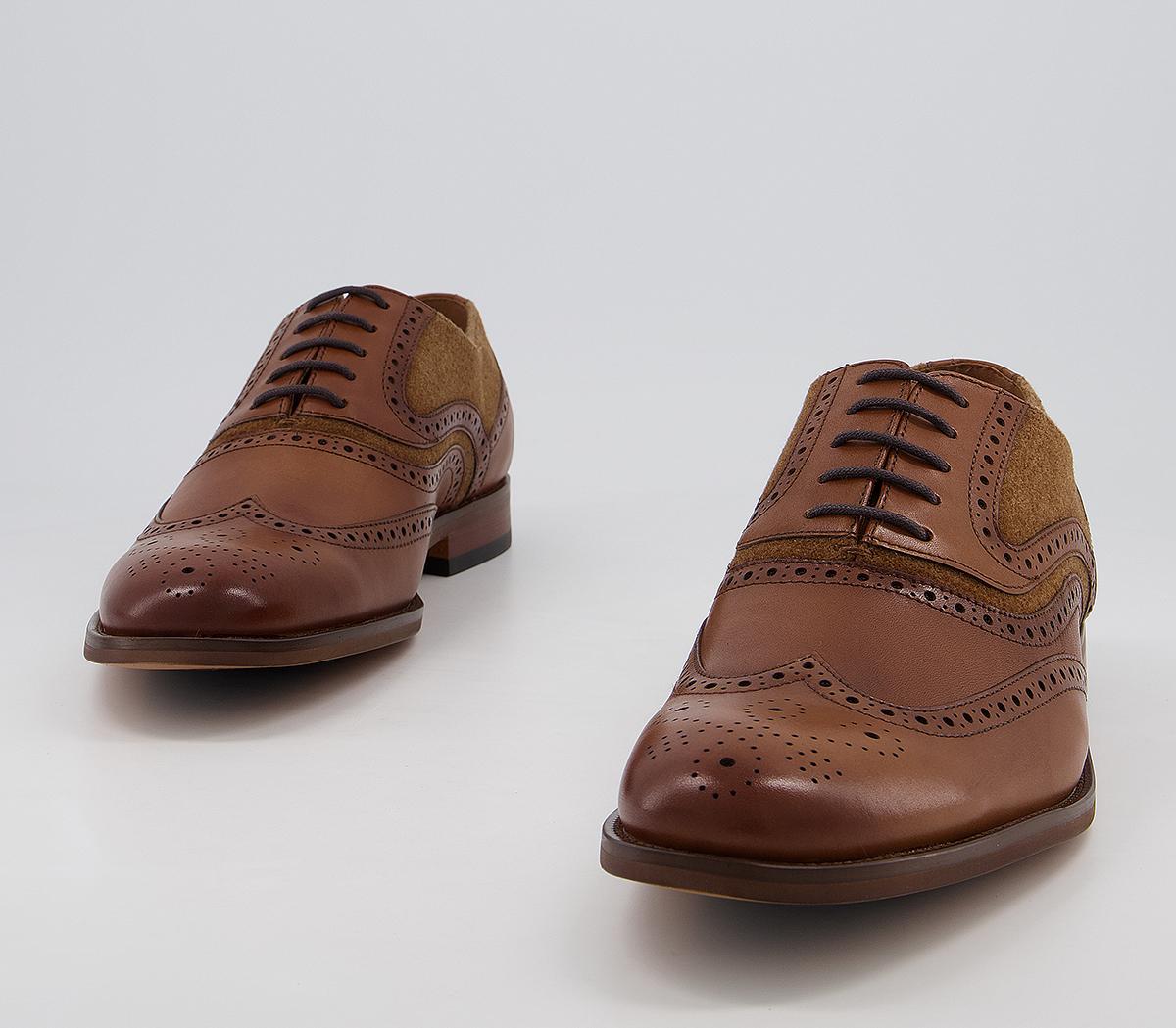 OFFICE Infuse Brogues Tan Leather Taupe Textile - Men’s Smart Shoes
