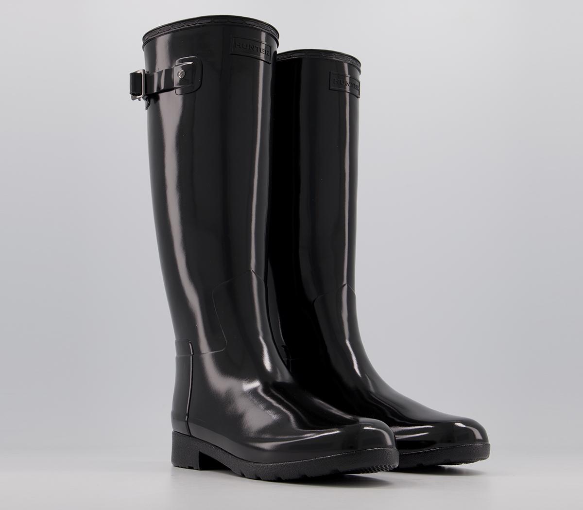 Hunter Original Refined Wellies Black Gloss - Women's Knee High Boots