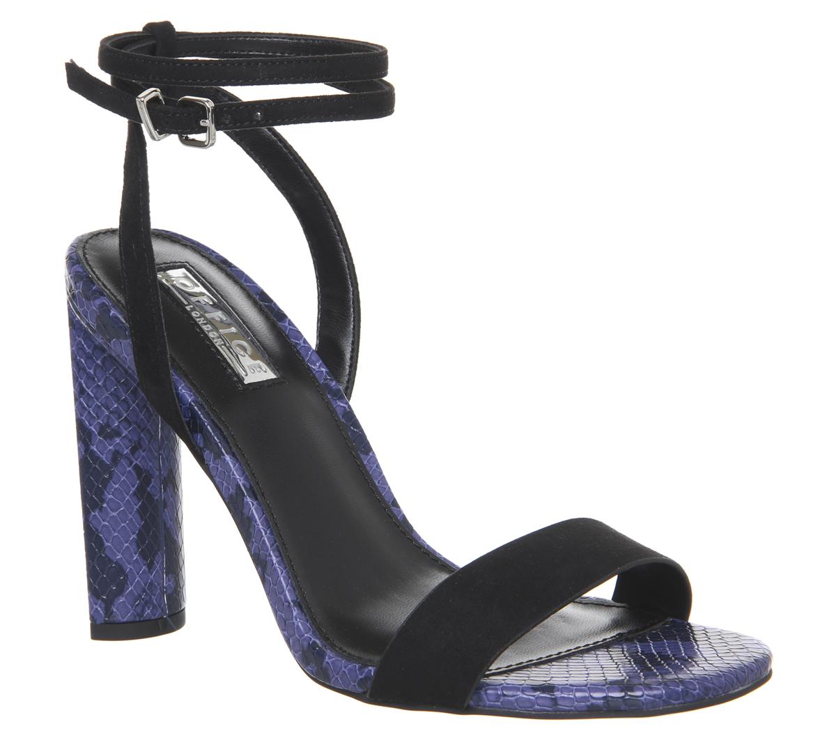 OFFICE Harlan Two Part Block Sandal Heels Blue Snake Mix - High Heels
