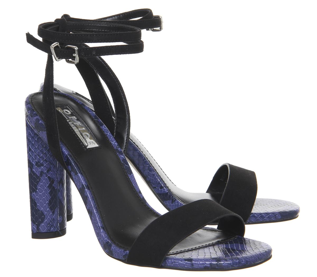 OFFICE Harlan Two Part Block Sandal Heels Blue Snake Mix - High Heels