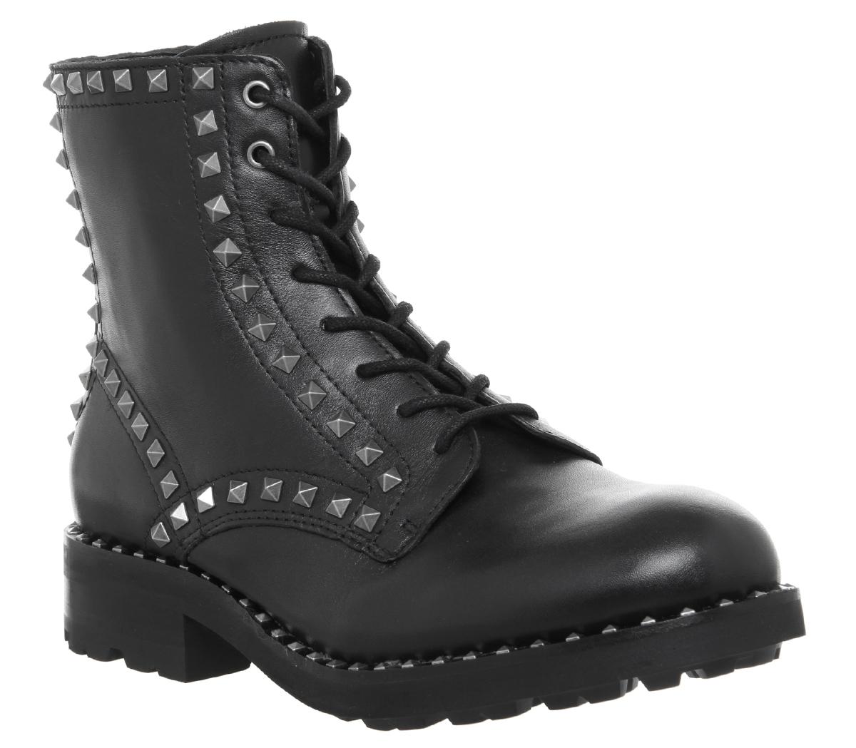 Ash Wolf Stud Boots Black Silver - Women's Ankle Boots