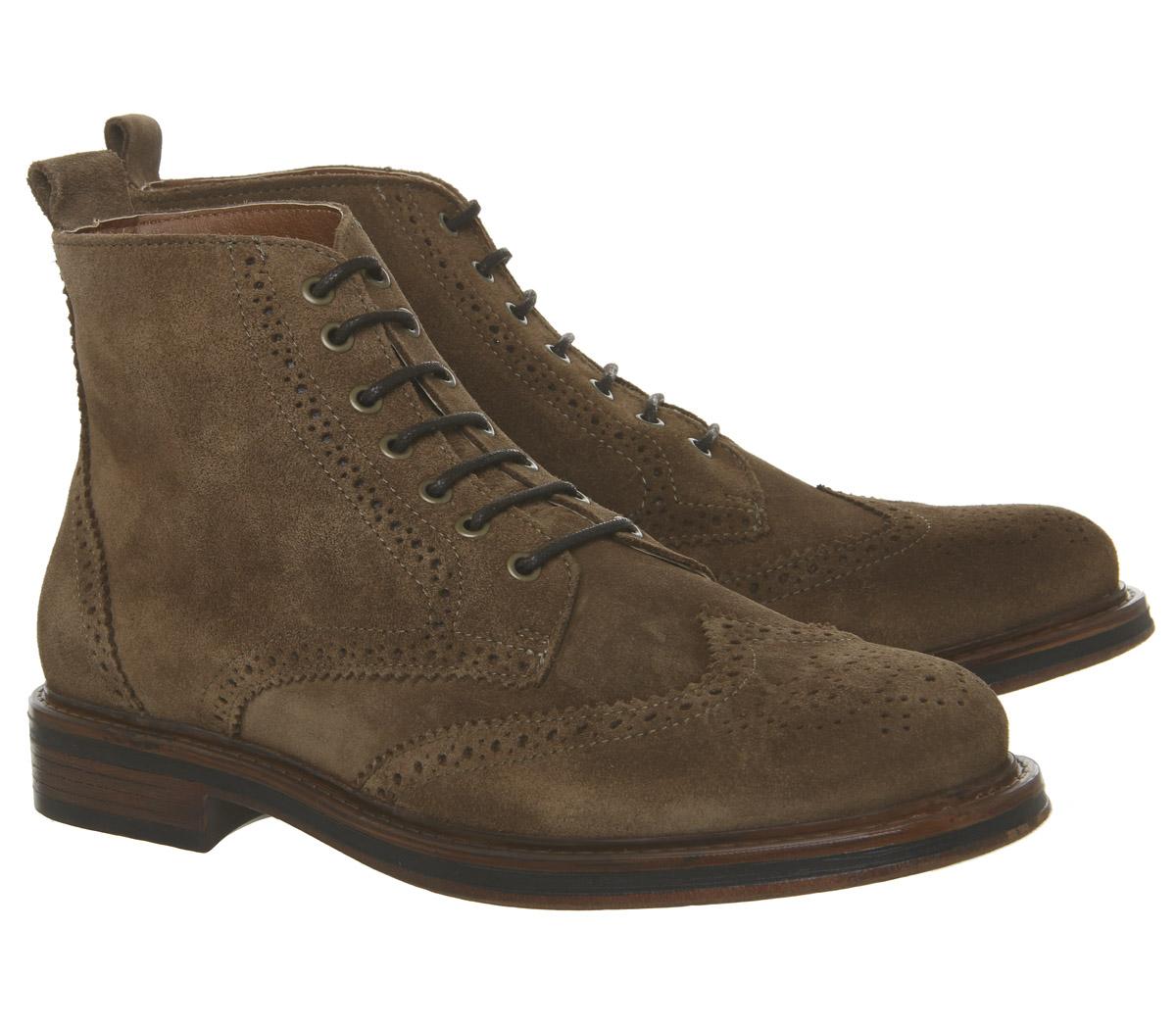 OFFICE Interpreter Brogue Boots Khaki Suede - Men’s Boots