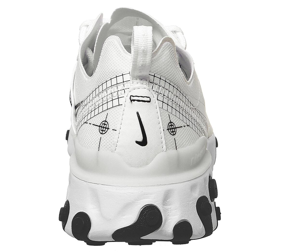 Nike React Element 55 Trainers White Black Black White - Junior