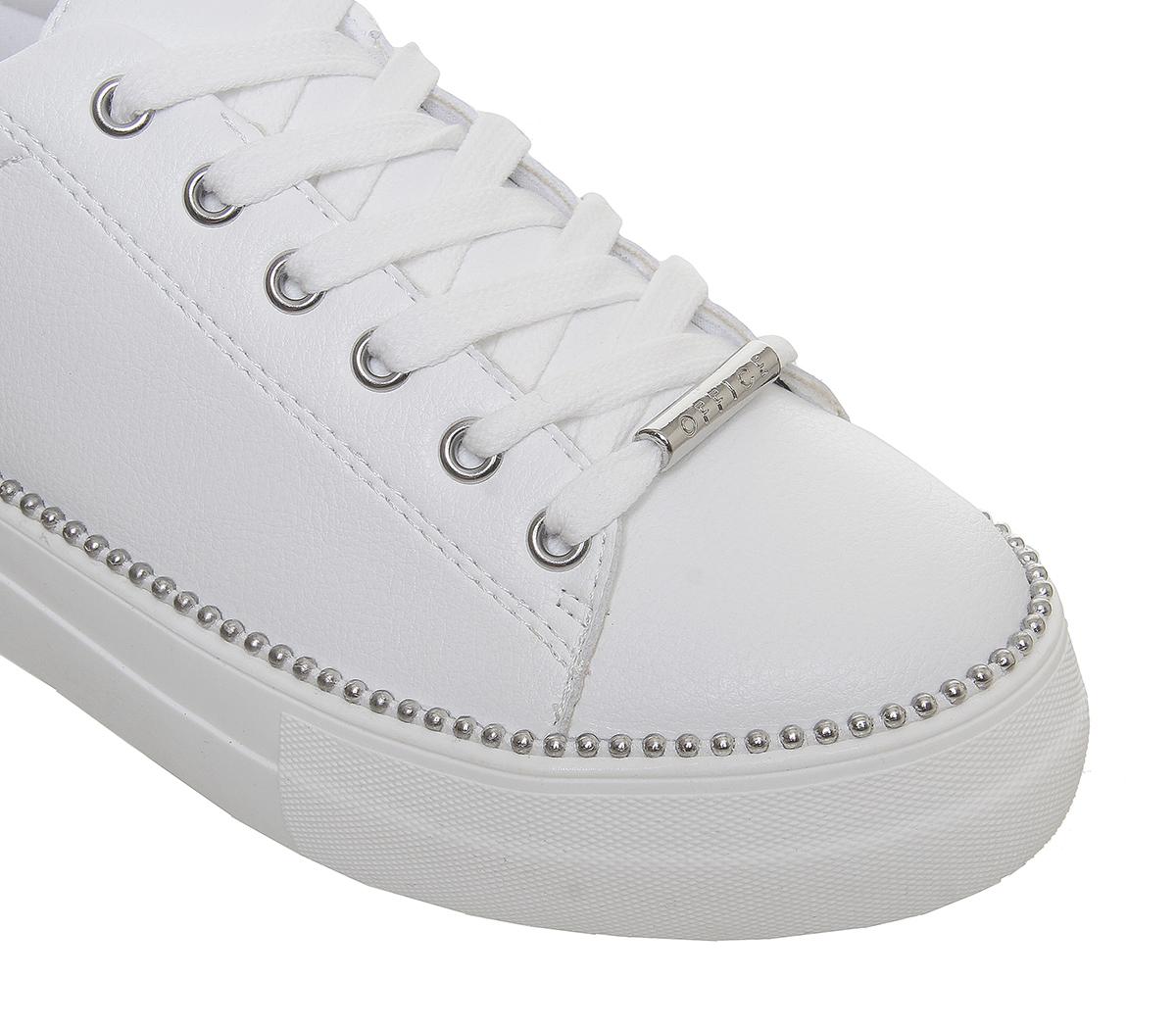 OFFICE Free Flatform Trainers White Silver Stud Rand - Flat Shoes for Women